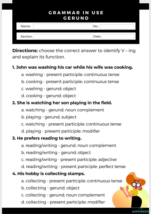 Gerund: Exercise 1. Interactive worksheet | TopWorksheets