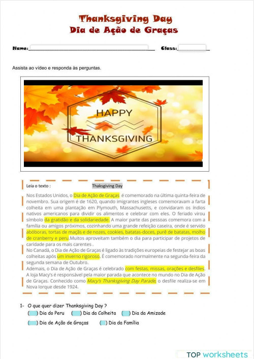 Thanksgiving Day. Interactive worksheet | TopWorksheets