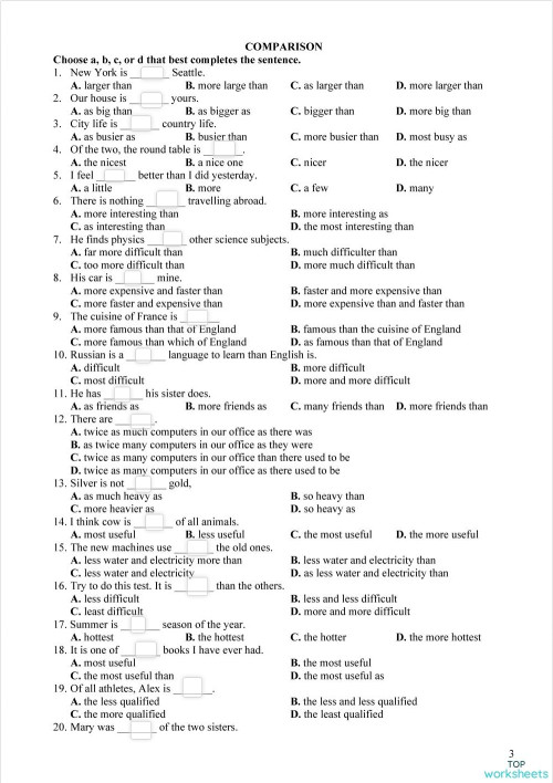 Comparison 3. Interactive worksheet | TopWorksheets