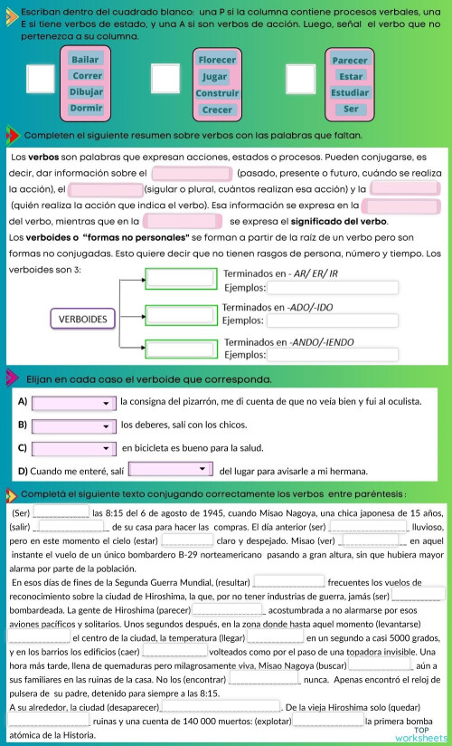 Concordancia entre sujeto y verbo. Ficha interactiva | TopWorksheets