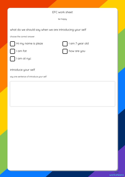 EFC work sheet. Interactive worksheet | TopWorksheets