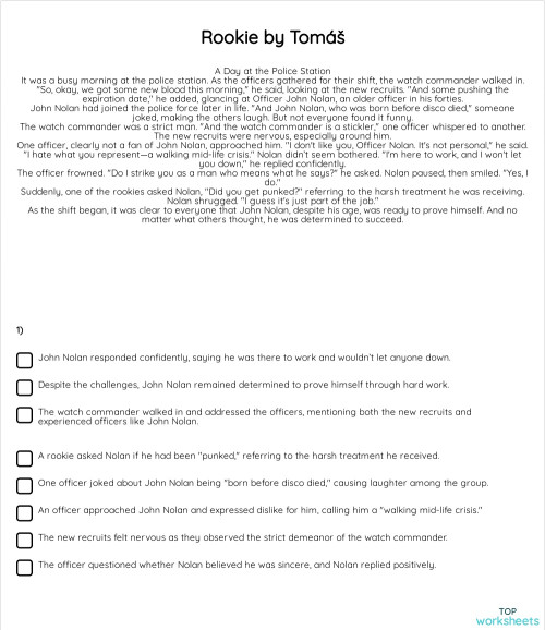 Rookie by Tomáš. Interactive worksheet | TopWorksheets