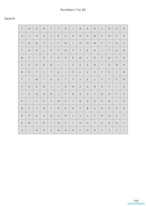 Numbers 1 to 50. Interactive worksheet | TopWorksheets