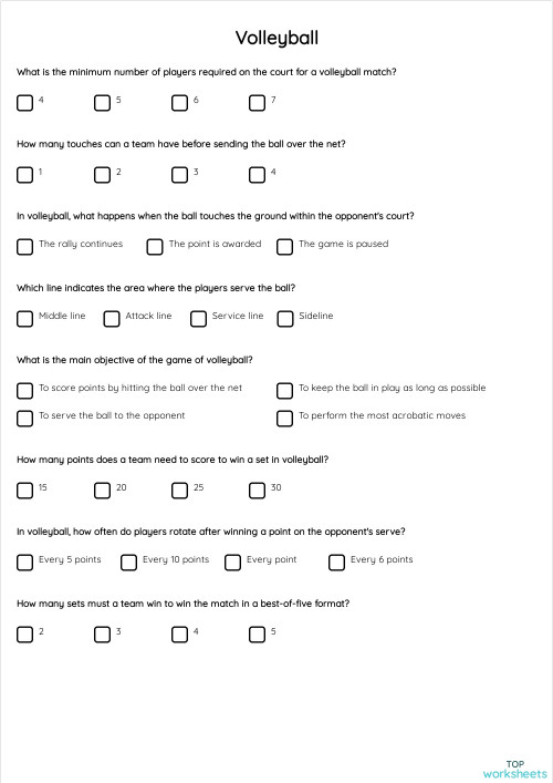 Volleyball. Interactive worksheet | TopWorksheets