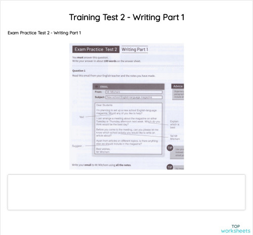 Training Test 2 - Writing Part 1. Interactive worksheet | TopWorksheets