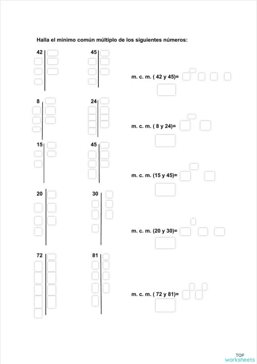 CÁLCULO DE mcm. Ficha interactiva | TopWorksheets