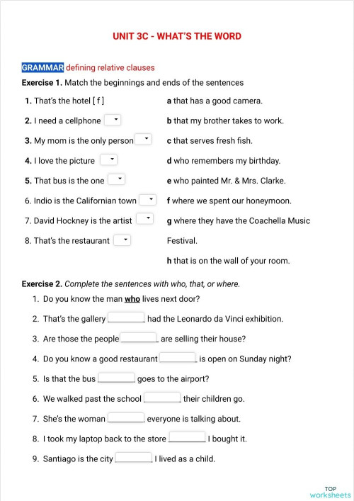 Unit 3C - What's the word. Interactive worksheet | TopWorksheets