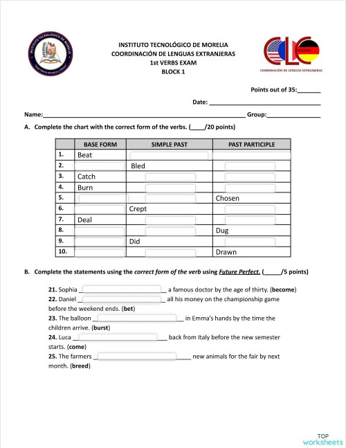 verbs test 1 level 5 / 13. Interactive worksheet | TopWorksheets