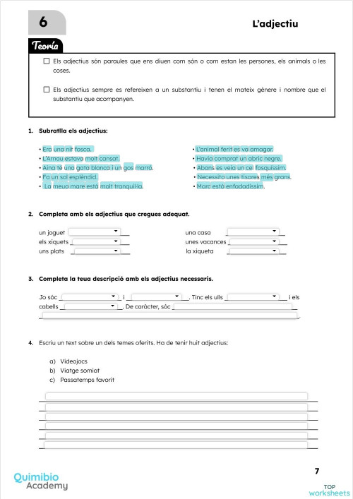 Pràctica graus de l'adjectiu.. Fitxa interactiva | TopWorksheets