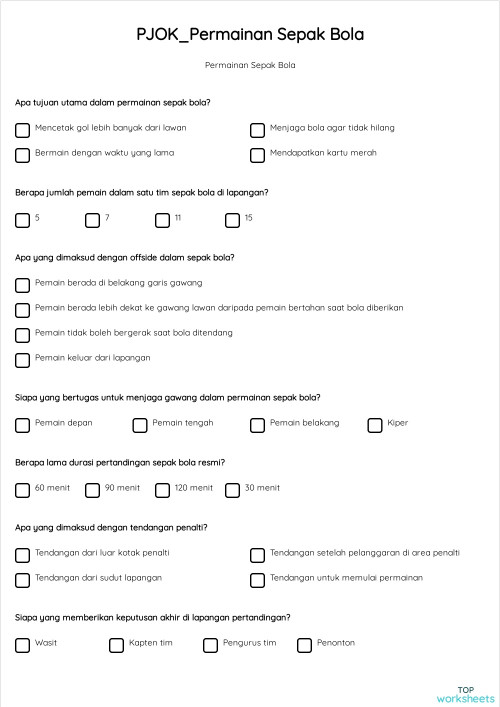 PJOK_Permainan Sepak Bola. Interactive worksheet | TopWorksheets