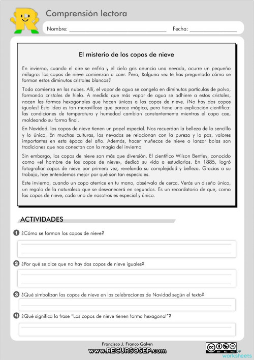 Copos de nieve. Ficha interactiva | TopWorksheets
