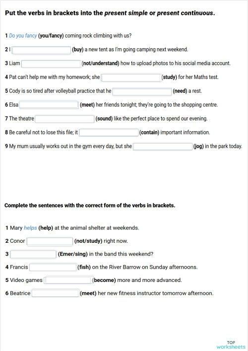 Present Simple or Present Continuous B1. Interactive worksheet | TopWorksheets