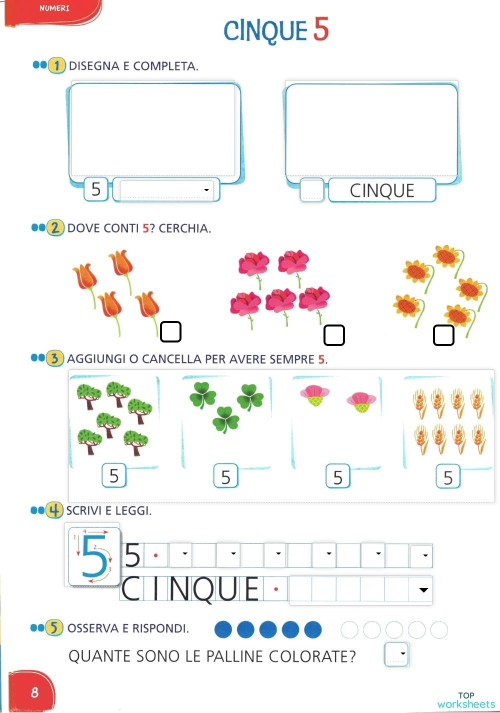 IL NUMERO CINQUE 5. Scheda interattiva | TopWorksheets