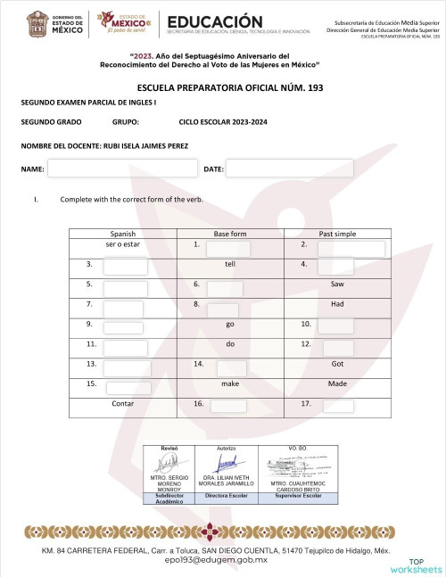 Evaluación Segundo Ingles. Ficha interactiva | TopWorksheets