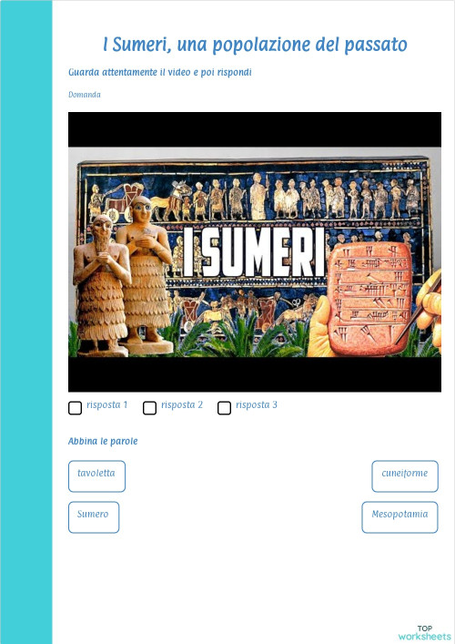 I Sumeri, una popolazione del passato. Scheda interattiva | TopWorksheets