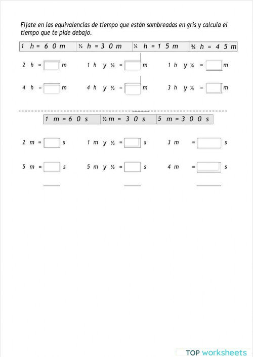 Horas Ficha Interactiva Topworksheets