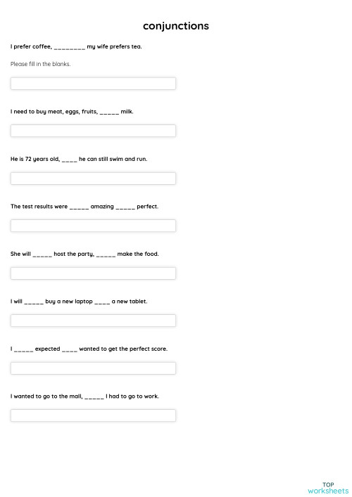 conjunctions. Interactive worksheet | TopWorksheets