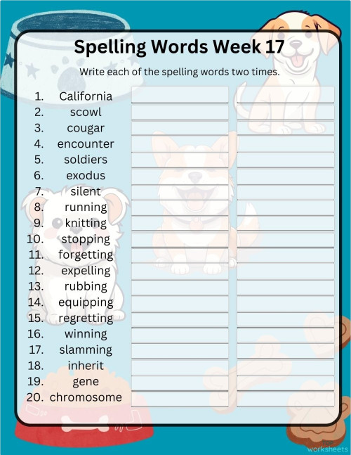 Spelling Words 17.1. Interactive worksheet | TopWorksheets