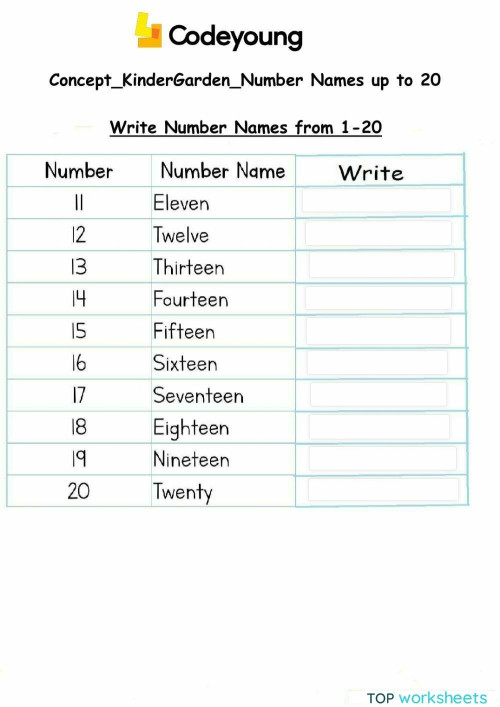 Number names exercise for kg. Interactive worksheet | TopWorksheets