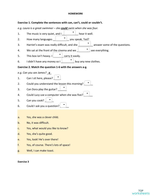 Week 29 - Homework. Interactive worksheet | TopWorksheets