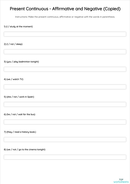 Present Continuous - Affirmative and Negative (Copied). Interactive ...