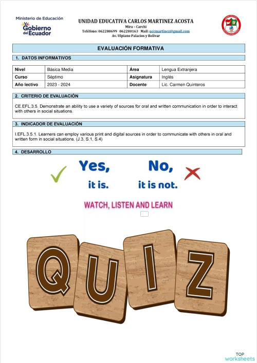 'Yes, it is; or 'No, it is not '. Interactive worksheet | TopWorksheets