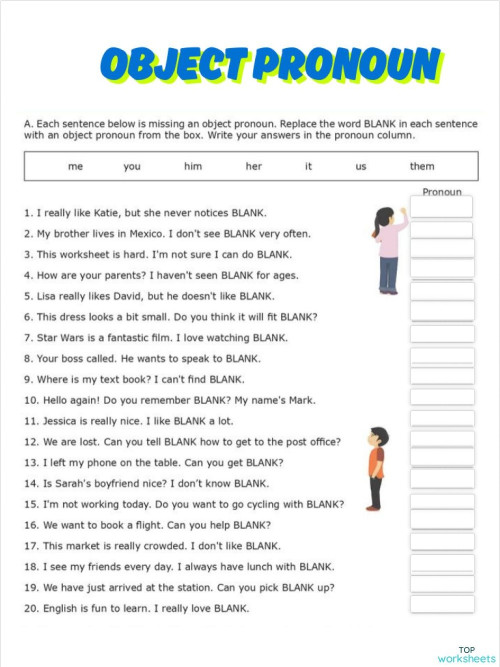 ACTIVITY OBJECT PRONOUNS. Interactive worksheet | TopWorksheets