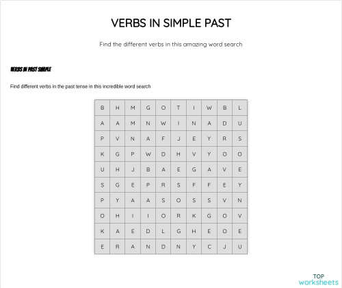 VERBS IN SIMPLE PAST. Interactive worksheet | TopWorksheets