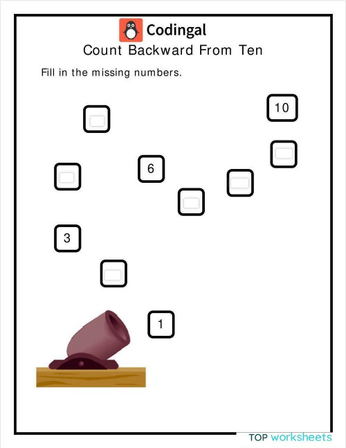 Backward Counting. Interactive worksheet | TopWorksheets