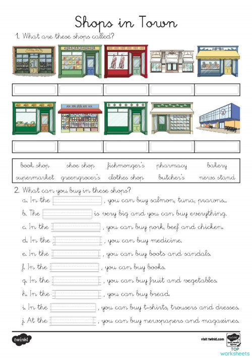 Shops in Town. Interactive worksheet | TopWorksheets