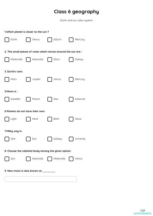 Class 6 geography. Interactive worksheet | TopWorksheets