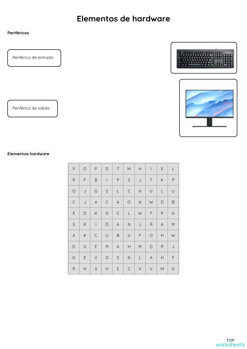 Elementos de hardware. Ficha interactiva | TopWorksheets