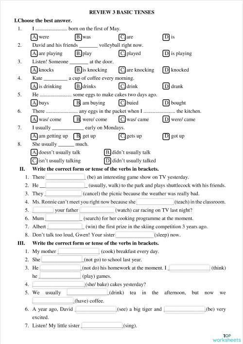 REVIEW 3 BASIC TENSES. Interactive worksheet | TopWorksheets