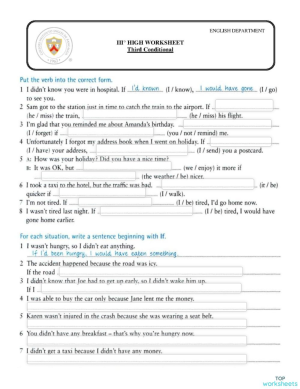 III° Grade Third Conditional. Interactive worksheet | TopWorksheets