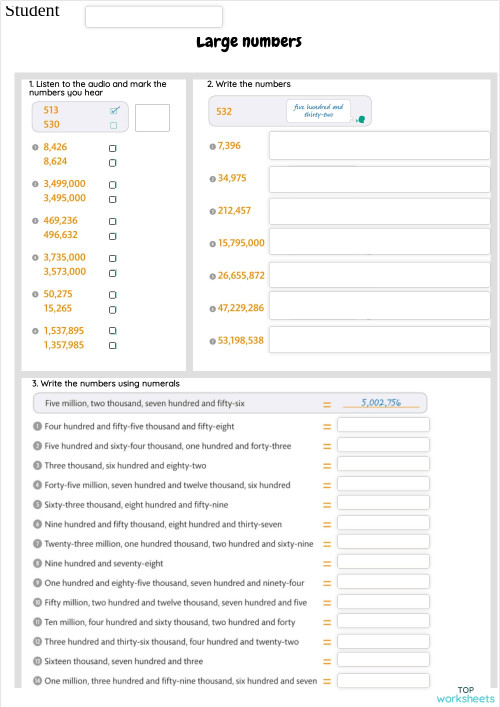 Large numbers #2. Interactive worksheet | TopWorksheets