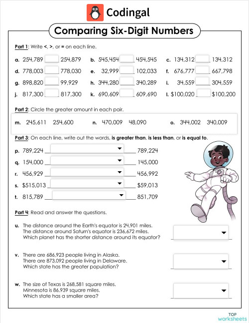 M_G04M02L03_WE01_Comparing and Ordering Numbers. Interactive worksheet | TopWorksheets