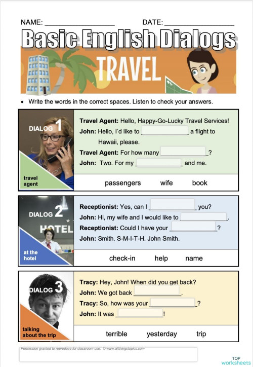 travel listening. Interactive worksheet | TopWorksheets