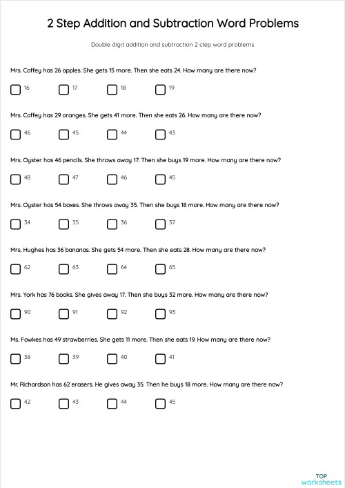 2 Step Addition and Subtraction Word Problems. Interactive worksheet ...