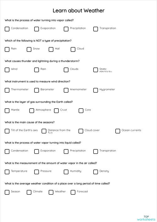 Weather: interactive worksheets and online exercises | TopWorksheets
