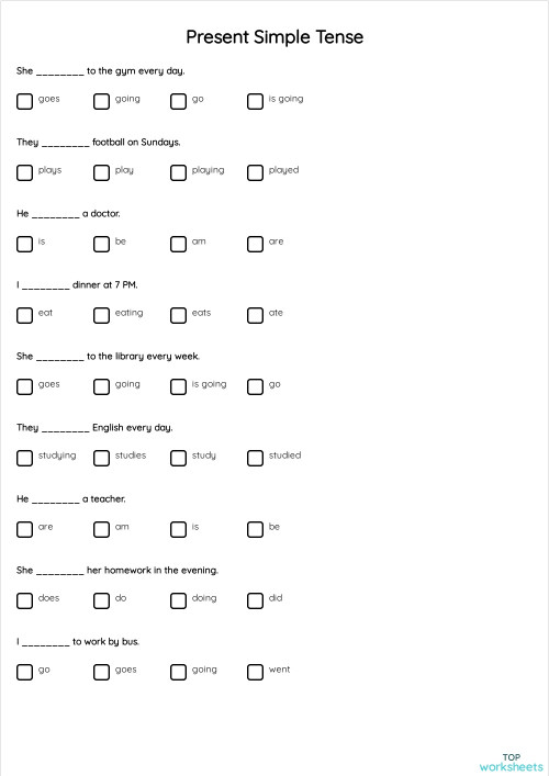 Present Simple Tense. Ficha interactiva | TopWorksheets