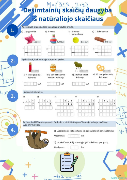 Veiksmai su dešimtainiais skaičiais: interactive worksheets and online exercises | TopWorksheets