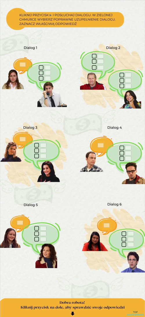 lekcja 9 loteria dialogi. Interactive worksheet | TopWorksheets