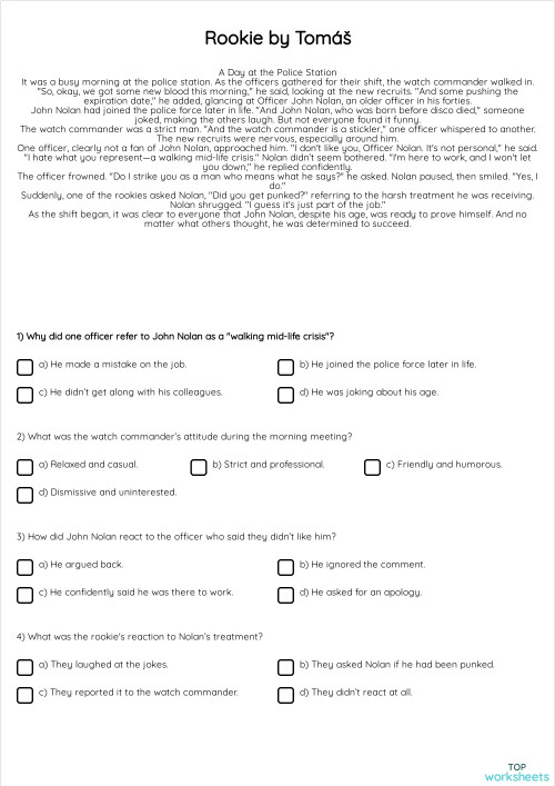 Rookie by Tomáš. Interactive worksheet | TopWorksheets