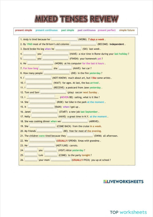 Mixed Tenses Review. Interactive worksheet | TopWorksheets