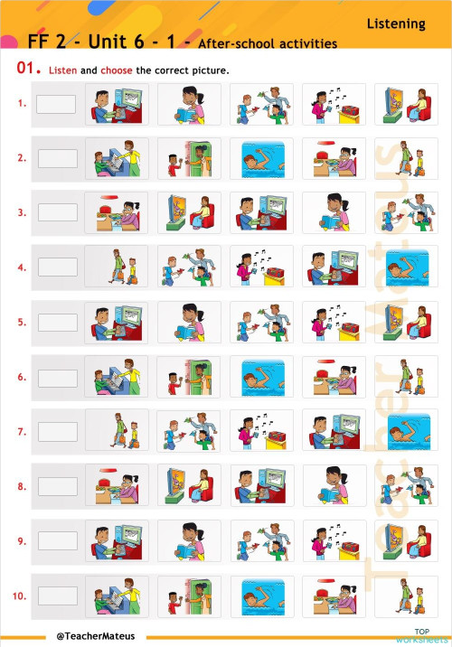 FF 2 - Unit 06 - 1 - After-school activities - Listening. Interactive ...