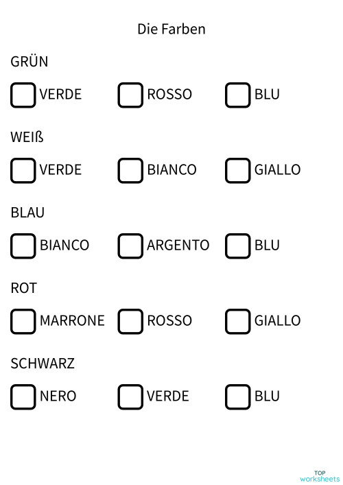 Die Farben. Interaktives Arbeitsblatt | TopWorksheets