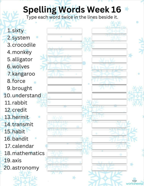Spelling Words Week 16.1. Interactive worksheet | TopWorksheets