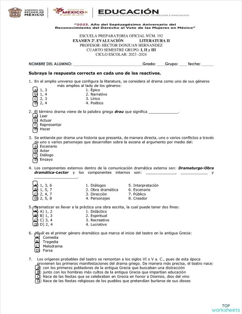 Subgenero Dramatico: fichas interactivas y ejercicios online ...