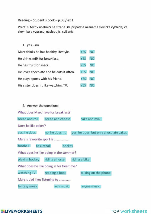 Reading Healthy lifestyle. Interactive worksheet | TopWorksheets