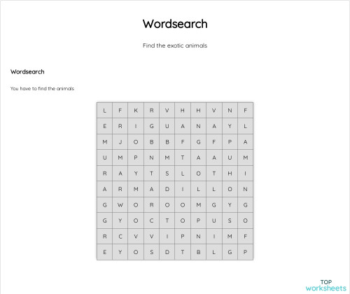 Wordsearch. Interactive worksheet | TopWorksheets